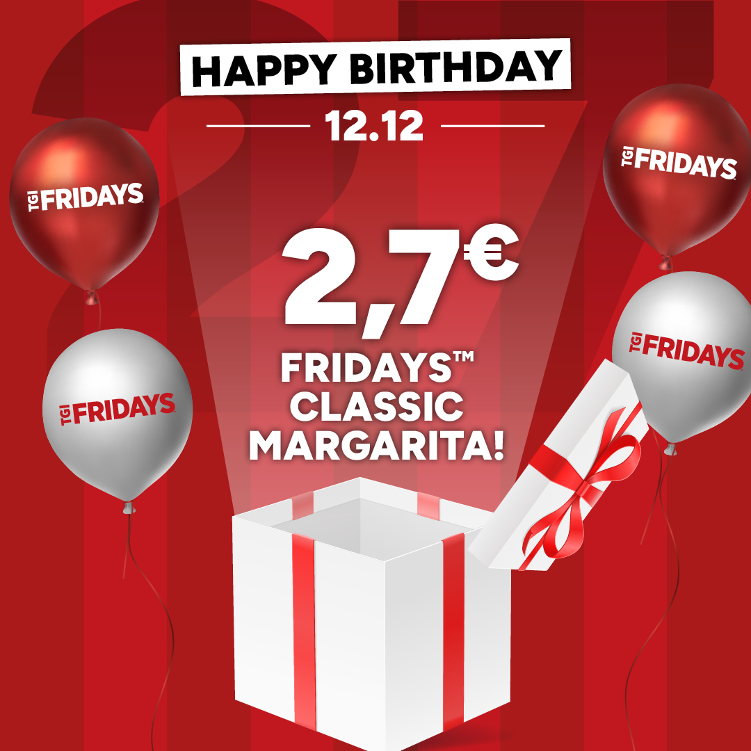 🎉 27 Years of Fridays™ Fun: Cheers with €2.7 Margaritas! 🎉 | TGI Fridays